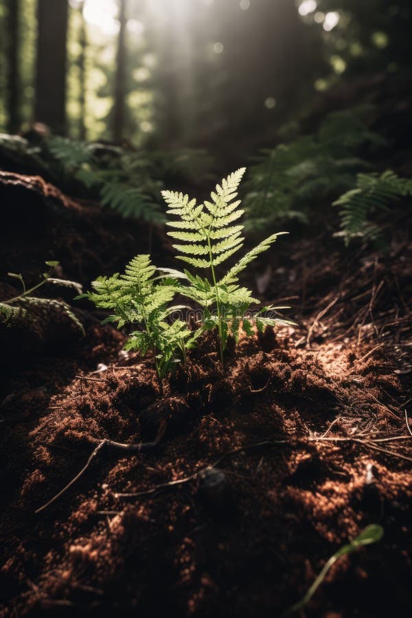 Green Little Fern in Forest, Created Using Generative Ai Technology ...
