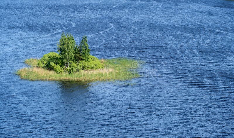 Green Little Island with Trees among Blue Water Stock Image - Image of ...