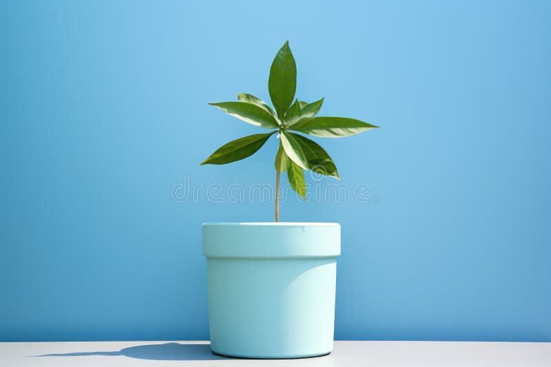 Green Little Plant in a Pot on a Blue Background Stock Illustration ...