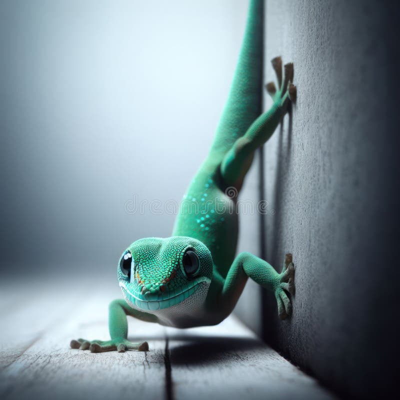 A Green Lizard Creeping Along the Wall. Stock Illustration ...