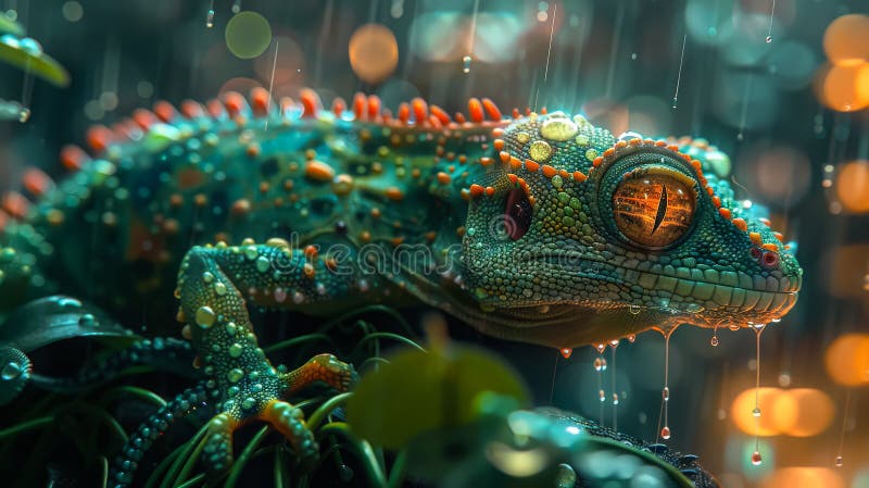 A Green Lizard with Red Spots is Sitting on a Leaf Stock Image - Image ...