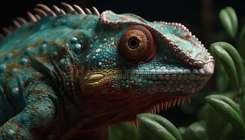 Green Lizard Scales Patterned with Multi Colored Horned Scales in ...