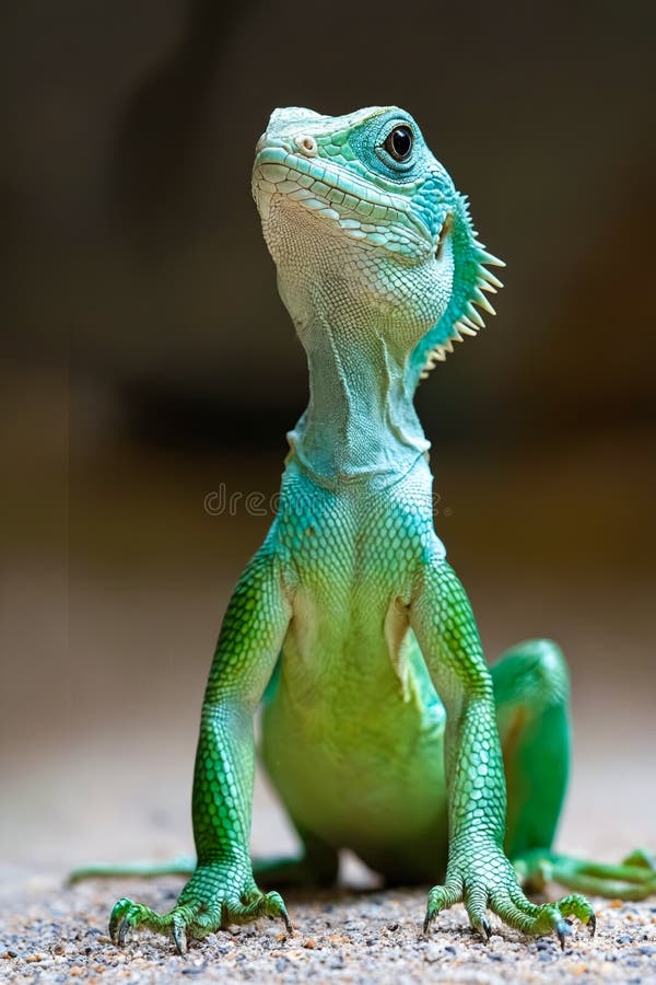 A Green Lizard Sitting on the Ground Looking Up at the Sky. Generative ...