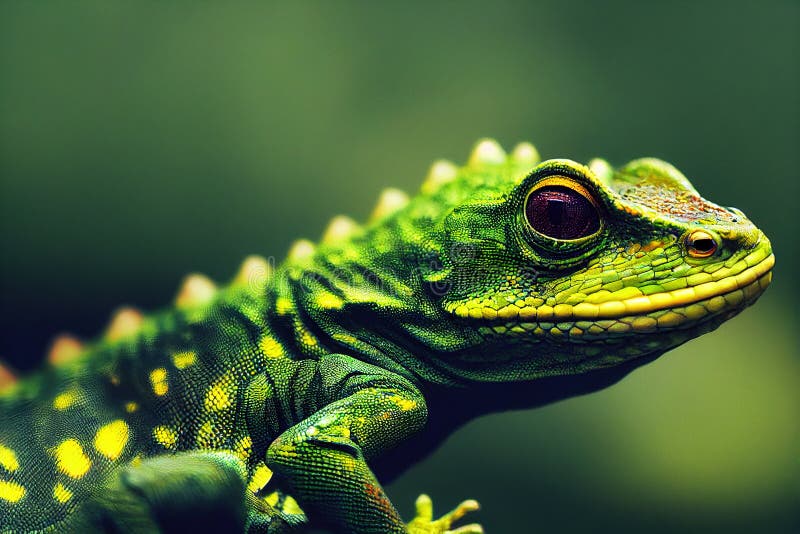 Green Lizard Sunbathing in Morning Stock Photo - Image of juice ...