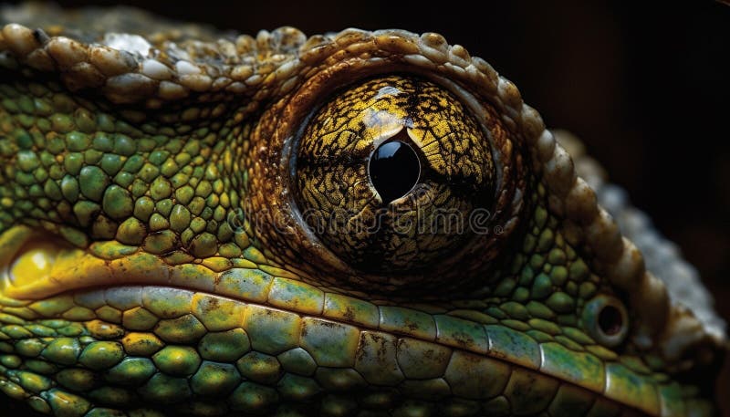 Green Lizard in Tropical Rainforest, Looking at Camera with Horned Head ...