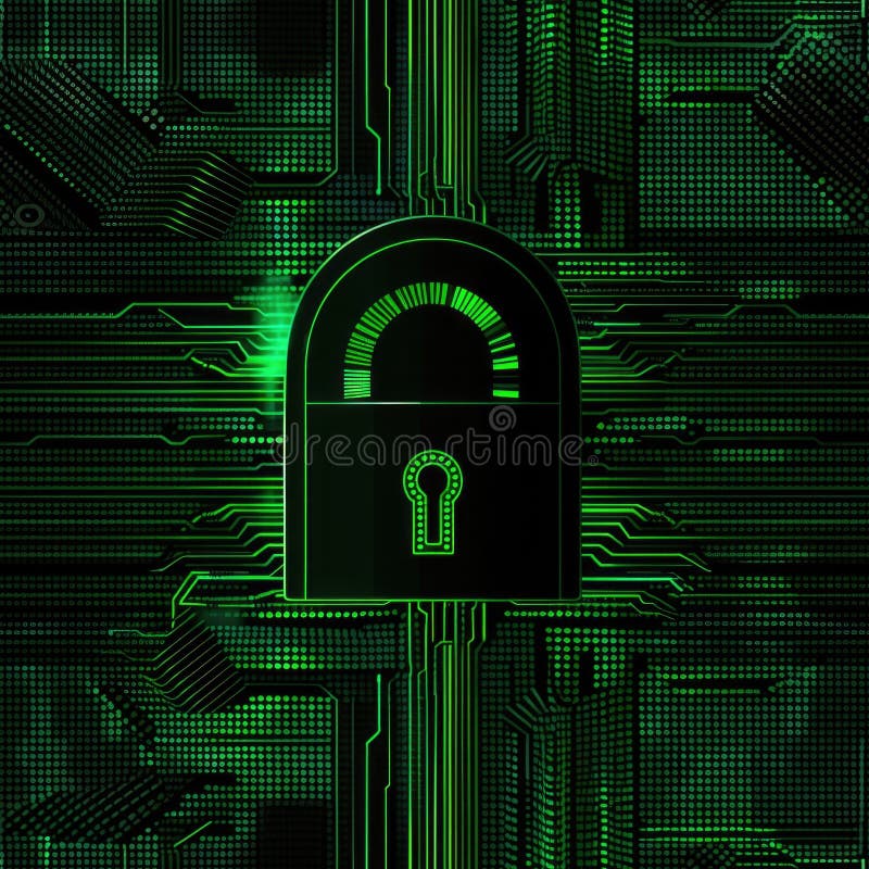 A Green Lock on a Circuit Board, Suitable for Technology Concepts Stock ...