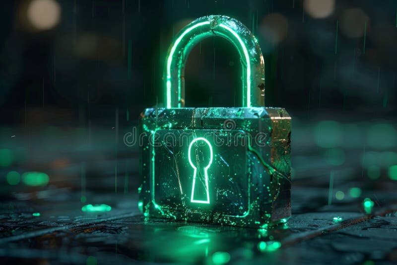 A Green Lock with a Glowing Keyhole Stock Image - Image of software ...