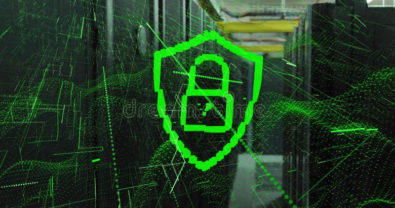 Lock and Shield Icon with Rays and Particles, Cybersecurity Animation ...