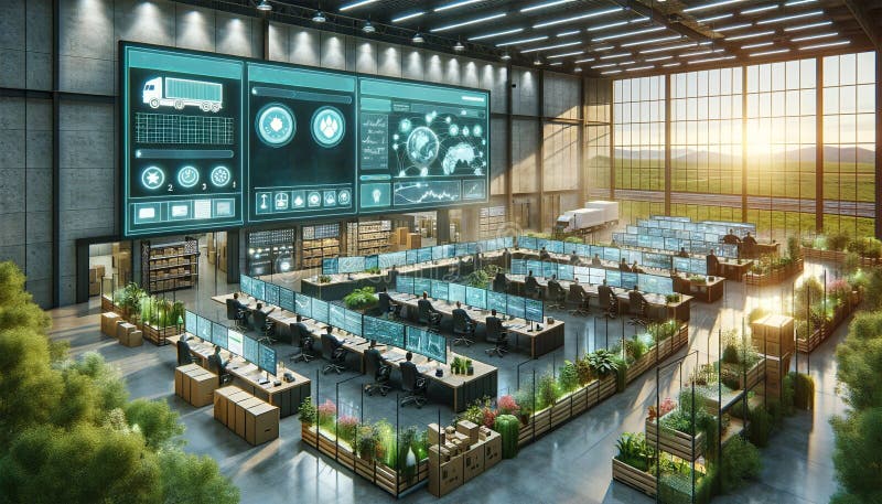 Green Logistics Center with Eco-Friendly Operations Stock Illustration ...