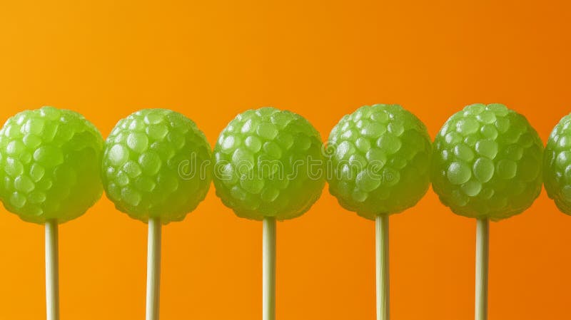 Green Lollipops in a Row on an Orange Background. Stock Photo - Image ...