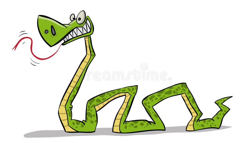Green Long Snake with Sharp Teeth Stock Illustration - Illustration of ...