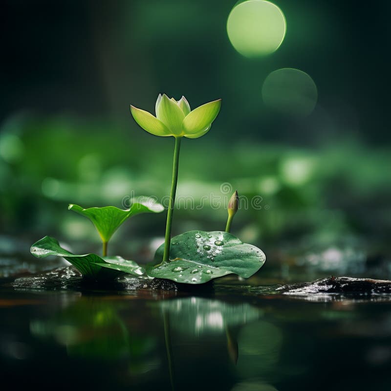 A Green Lotus Flower is Growing Out of the Water Stock Illustration ...