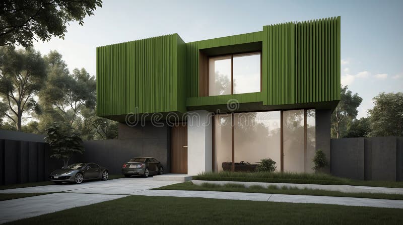 Green Low Budget Modern Minimalist Concept House Facade Front Ai ...
