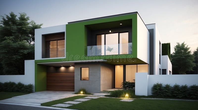 Green Low Budget Modern Minimalist Concept House Facade Front Ai ...