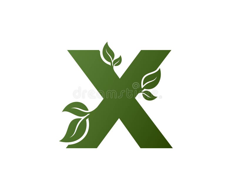 Green Lowercase Letter X with Leaves Icon. Eco Alphabet Logotype ...