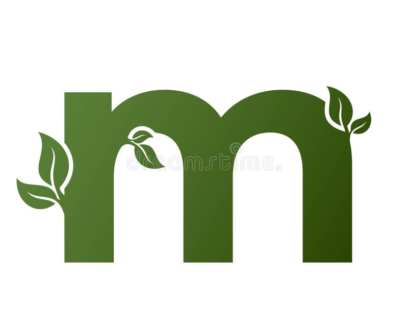 Green Lowercase Letter M with Leaves Icon. Nature, Eco and Environment ...