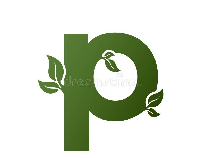 Green Lowercase Letter P with Leaves Icon. Alphabet Eco Logotype ...