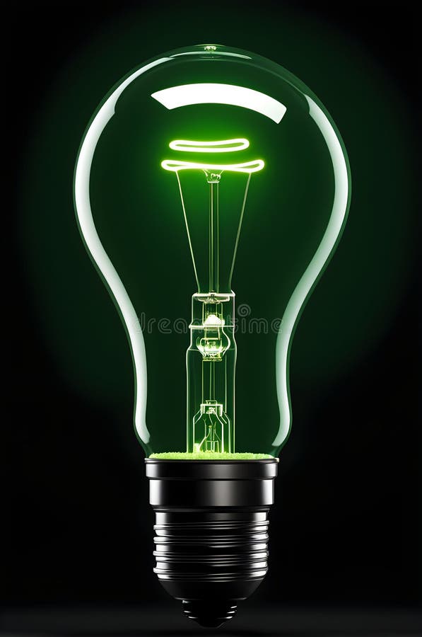 Green Luminous Glow: Green Light Bulb on Deep Black Stock Illustration ...