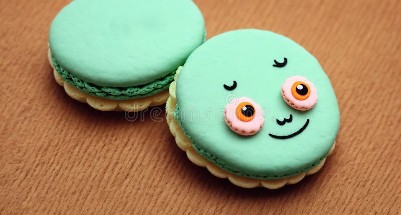 A Green Macaron with a Cartoon Face on it. Stock Illustration ...