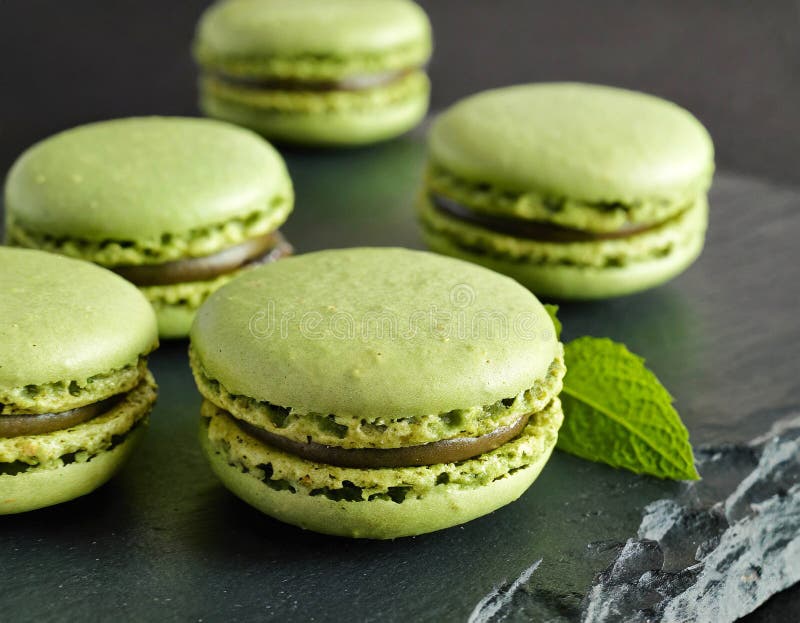 Green Macaroons on Black Slate Stock Illustration - Illustration of favour, cream: 307179928