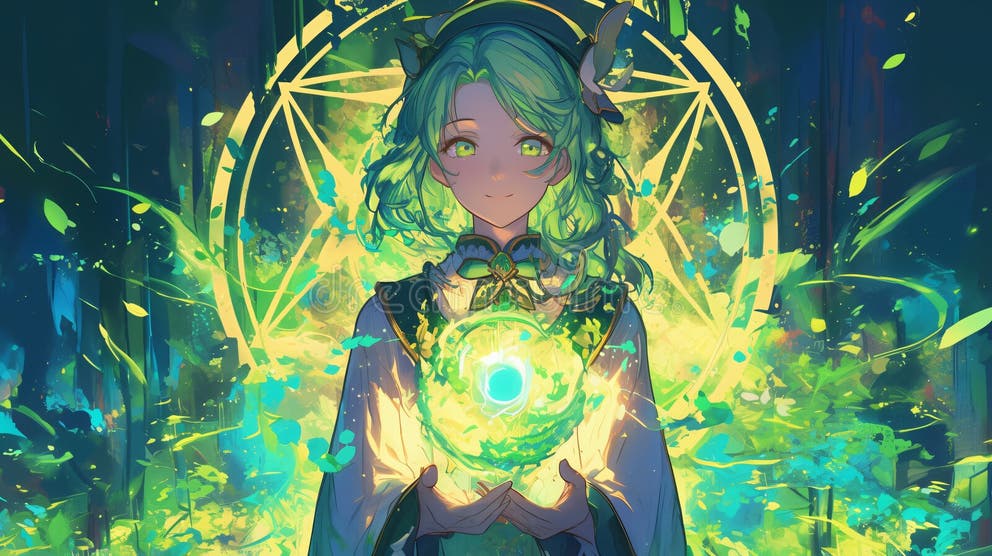 Green Magic Circle Light Spell Design Stock Illustration - Illustration ...