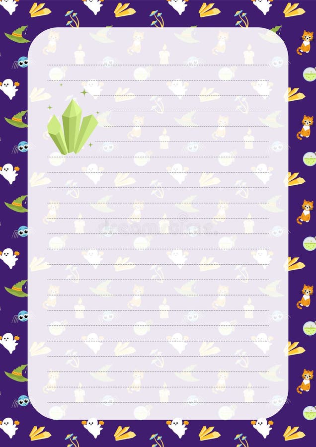 Green Magic Crystal. Note Paper. Page. Halloween Notebook Sheet ...