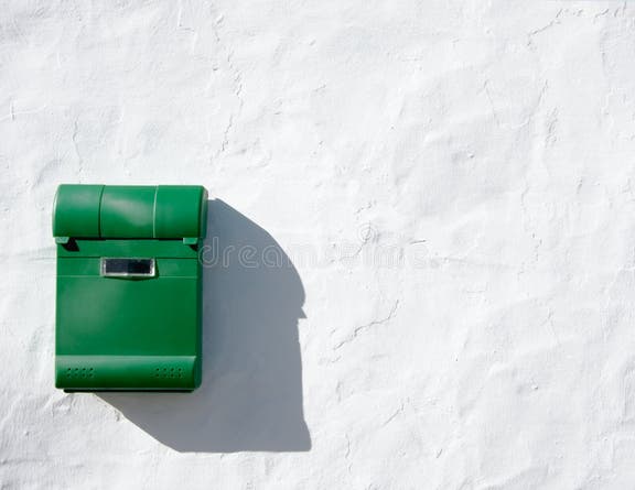 Green Mail Box on White Wall Stock Image - Image of delivery, container ...