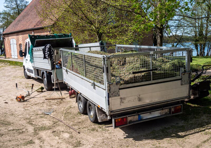 Trailer with Green Waste for Recycling Stock Photo - Image of grinding ...