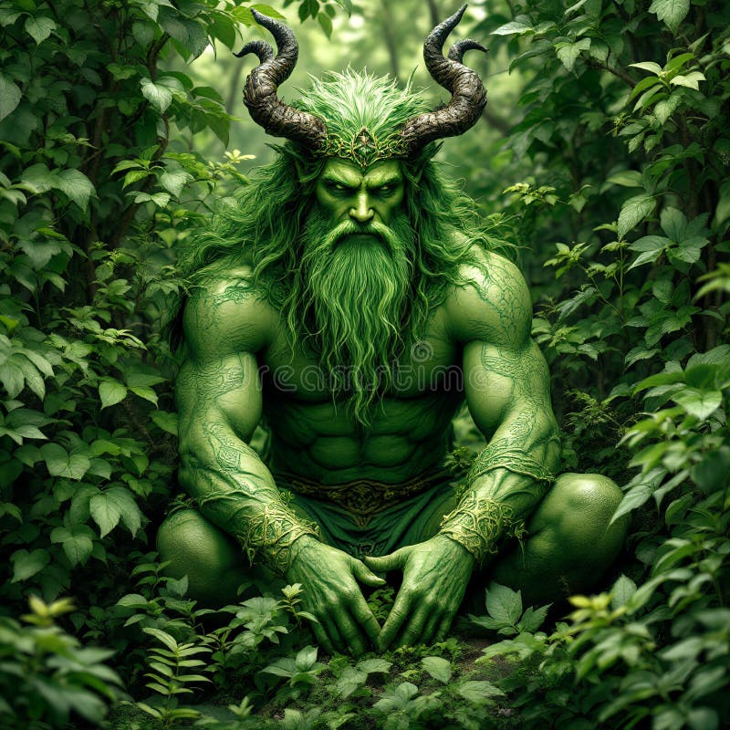 Green Man from Celtic Mythology Surrounded by Nature Stock Illustration ...