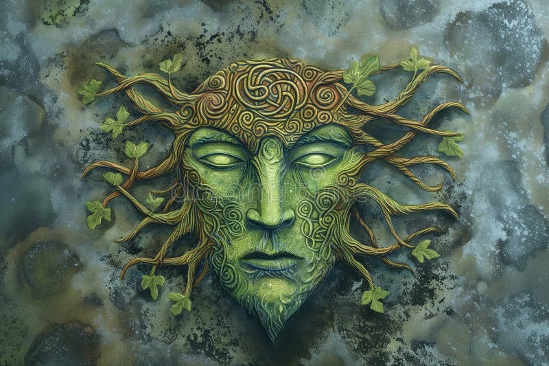 Green Man Mask with Celtic Patterns, Representing St. Patrick S Day ...