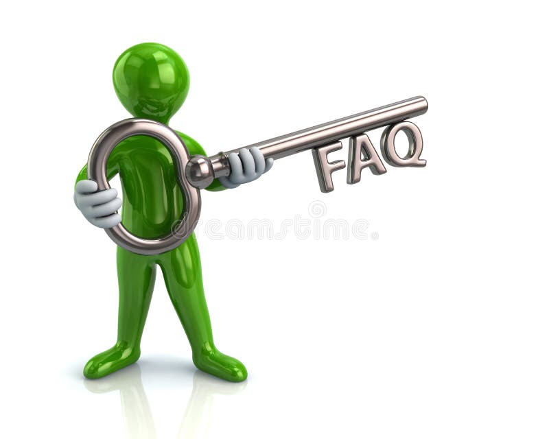 Green Man and Silver Key with FAQ Stock Illustration - Illustration of ...