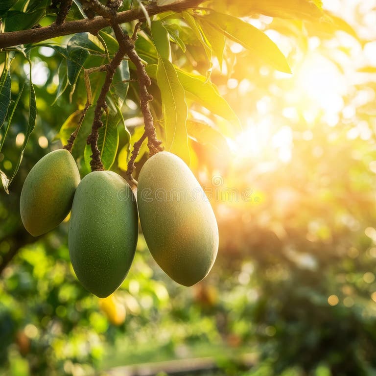 Green Mango Fruit on the Tree with Sun Light and Copy Space. Stock ...