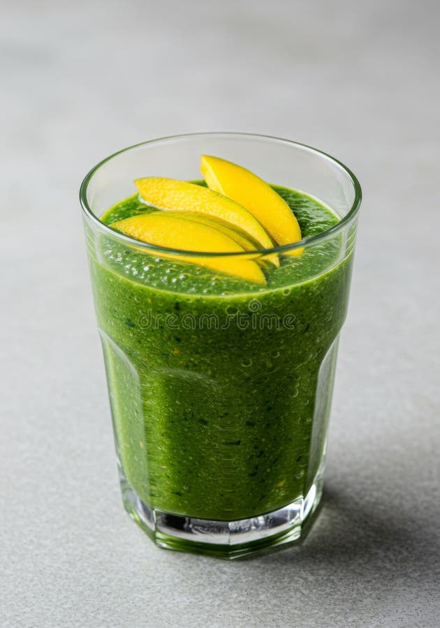 Green Mango Smoothie in Glass on Grey Background Stock Illustration ...