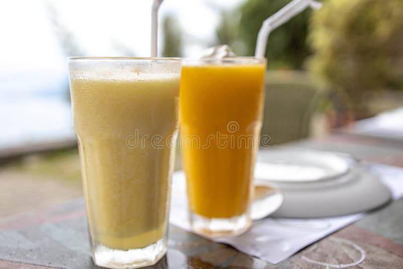 Green Mango and Yellow Mango Shake Stock Image - Image of glasses ...