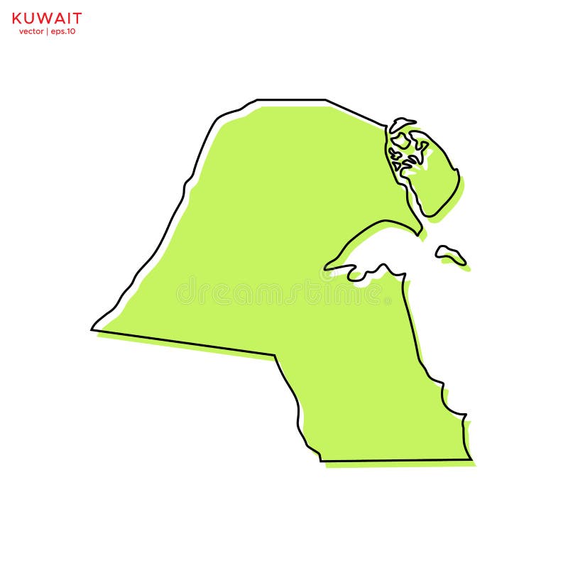 Green Map of Kuwait with Outline Vector Design Template. Editable ...