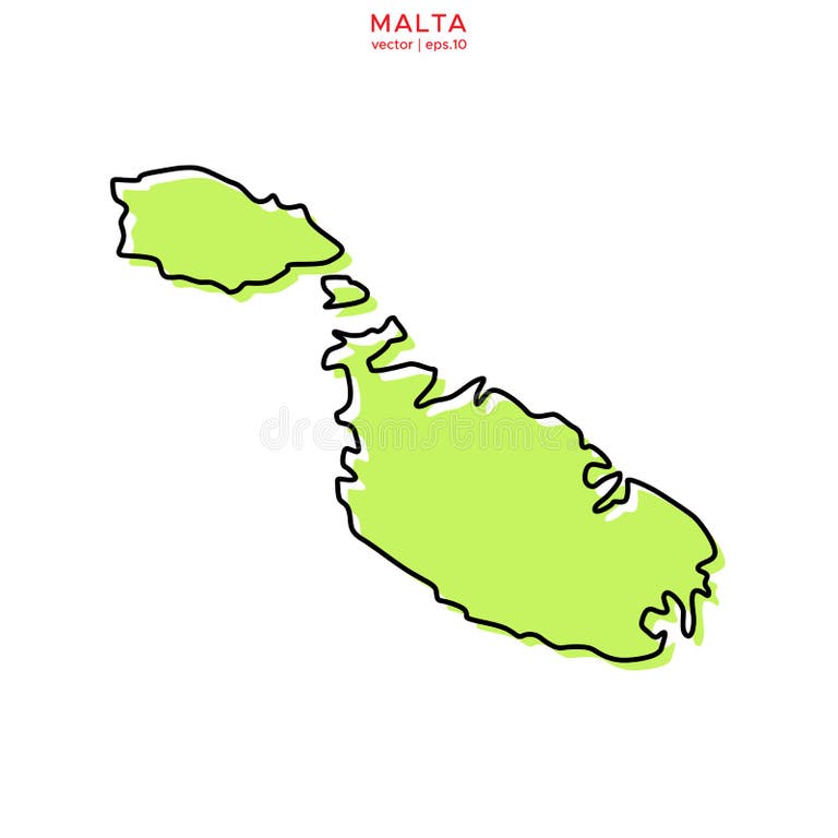 Green Map of Malta with Outline Vector Design Template. Editable Stroke ...