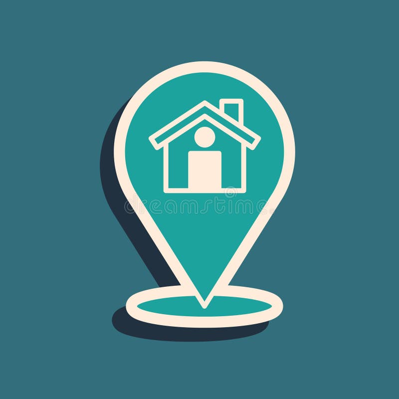 Green Map Pointer with House Icon Isolated on Green Background. Home ...