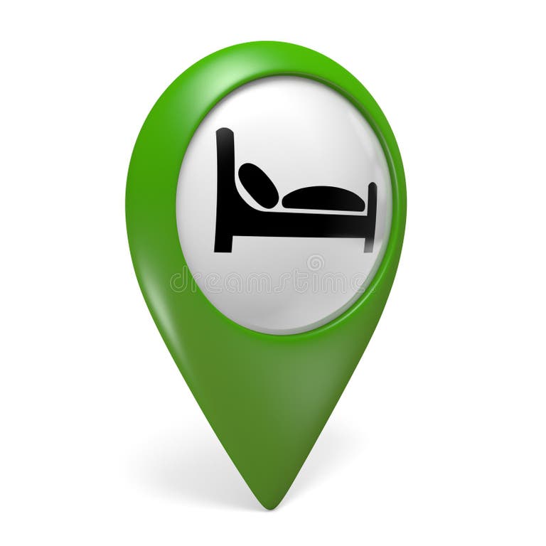 Green Map Pointer Icon with a Bed Symbol for Hotels Stock Illustration ...
