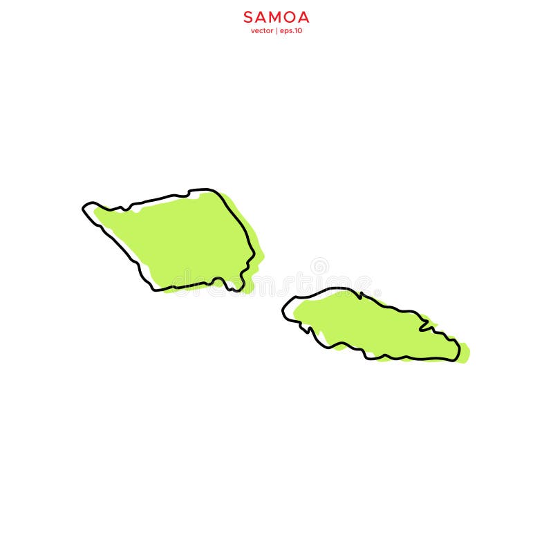 Green Map of Samoa with Outline Vector Design Template. Editable Stroke ...