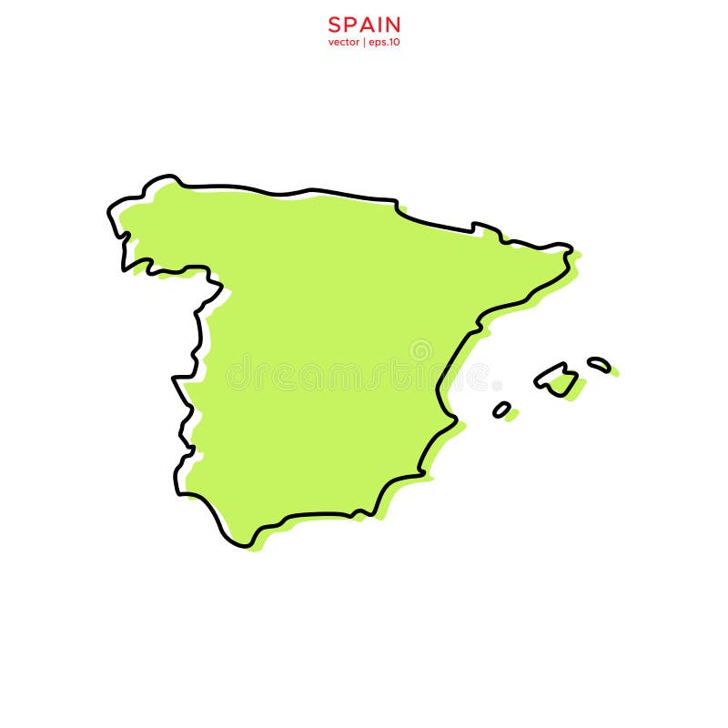 Green Map of Spain with Outline Vector Design Template. Editable Stroke ...