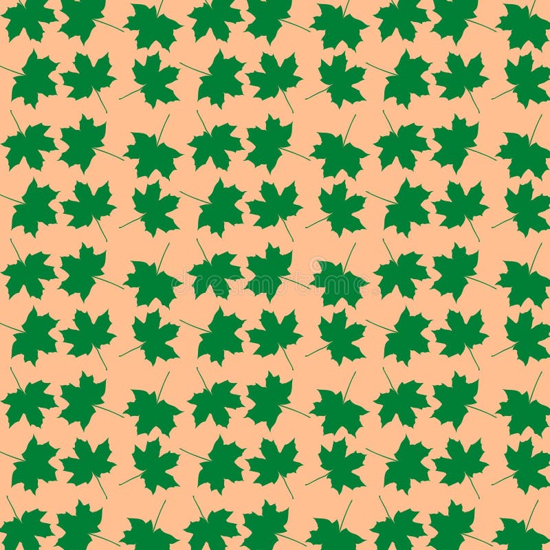 Green Maple Leaves Fall Pattern with Peach Color Background Stock ...