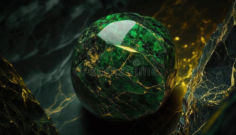 A Green Marble Ball Sitting on Top of a Black Surface. Generative Ai ...