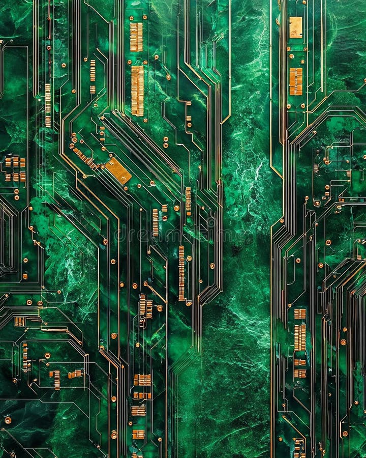 Green Marble Circuit Board Design with Copper Elements Stock Photo ...