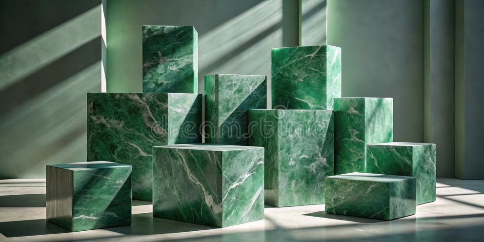 Green Marble Cubes Arranged in a Modern Display. Generative AI Stock ...
