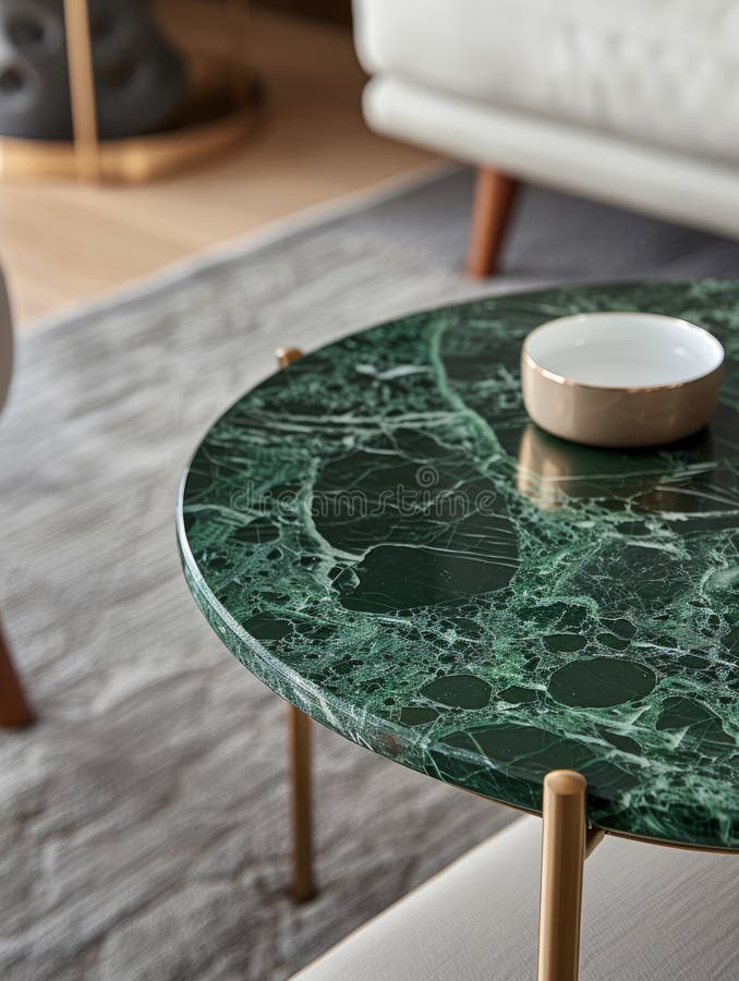 Green Marble Round Coffee Table with Ceramic Bowl in a Modern Interior ...