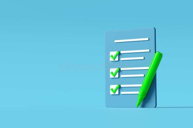 Green Marker Checking Off Tasks on Checklist on Blue Background Stock ...