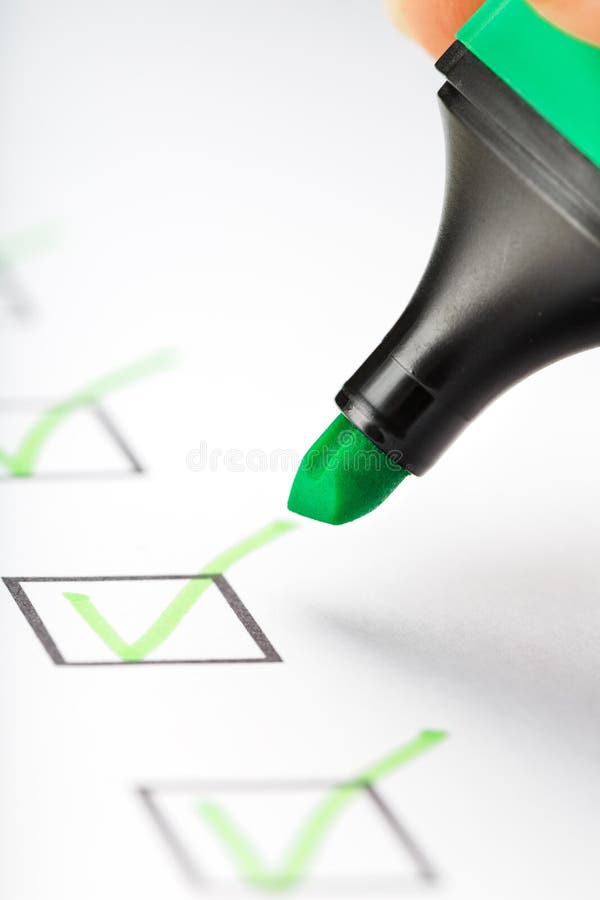 Green Marker with Markers on the Checklist Sheet Stock Photo - Image of ...