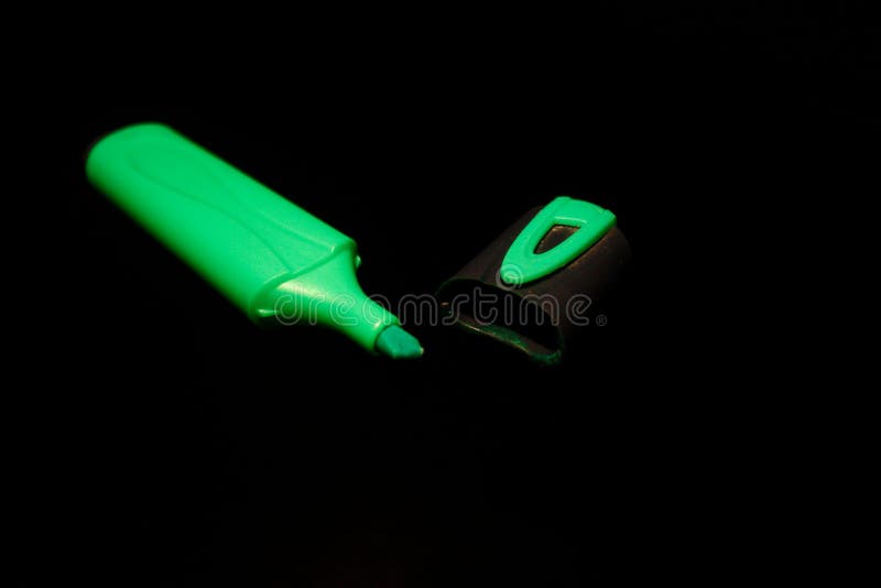 Green Marker Pen and Cap Isolated on Black Close-up Stock Photo - Image ...
