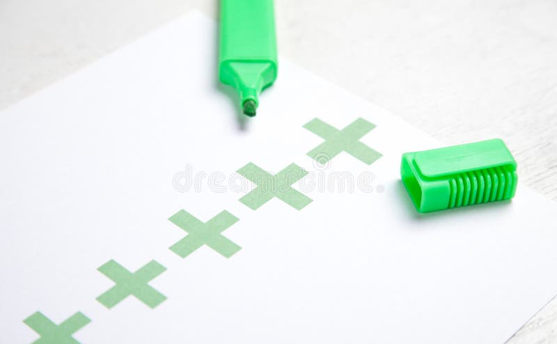 Green Marker and Plus Symbols on White Paper Stock Photo - Image of ...