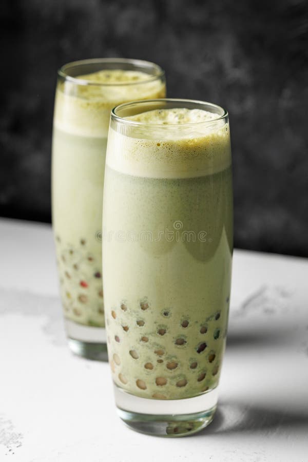 Green Matcha Boba Bubble Tea with Tapioca Pearl. Stock Image - Image of ...